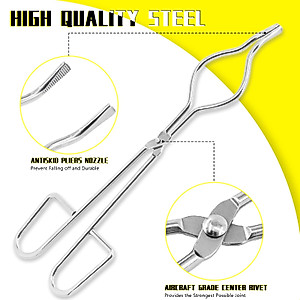 Mardatt 3 Pcs Professional Grade Crucible Kit, 16'' and 10 '' Stainless Steel Crucible Tongs with Heat Resistant Safety Melting Furnace Gloves, Metal Refining Casting Tool for Laboratory and Industry