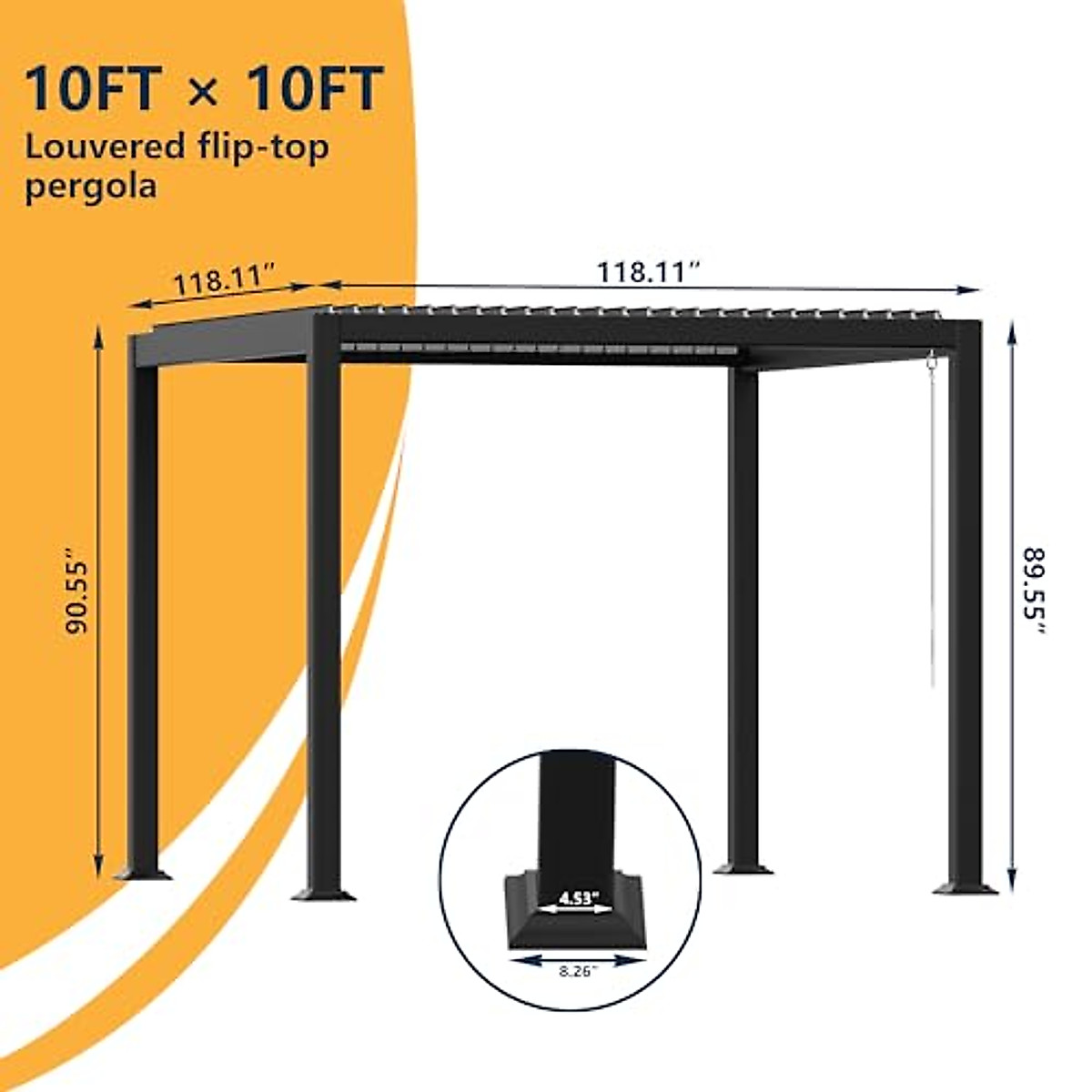 Clihome 10x10ft Aluminum Louvered Pergola Flip-top Gazebos Patio Sun Shade Shelter Hardtop Gazebo Canopies with Adjustable Roof Panels for Patio, Garden, Backyard (Black)