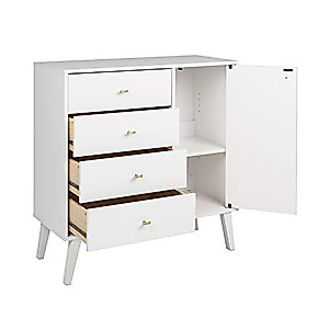Prepac Milo Mid-Century Modern 4-drawer Chest with Door - White