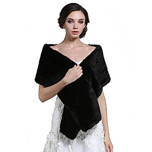Aukmla Faux Fur Shawl Wedding Fur Wraps and Shawls Bridal Fur Stole Winter Cape Shrug for Brides and Bridesmaids (Black)