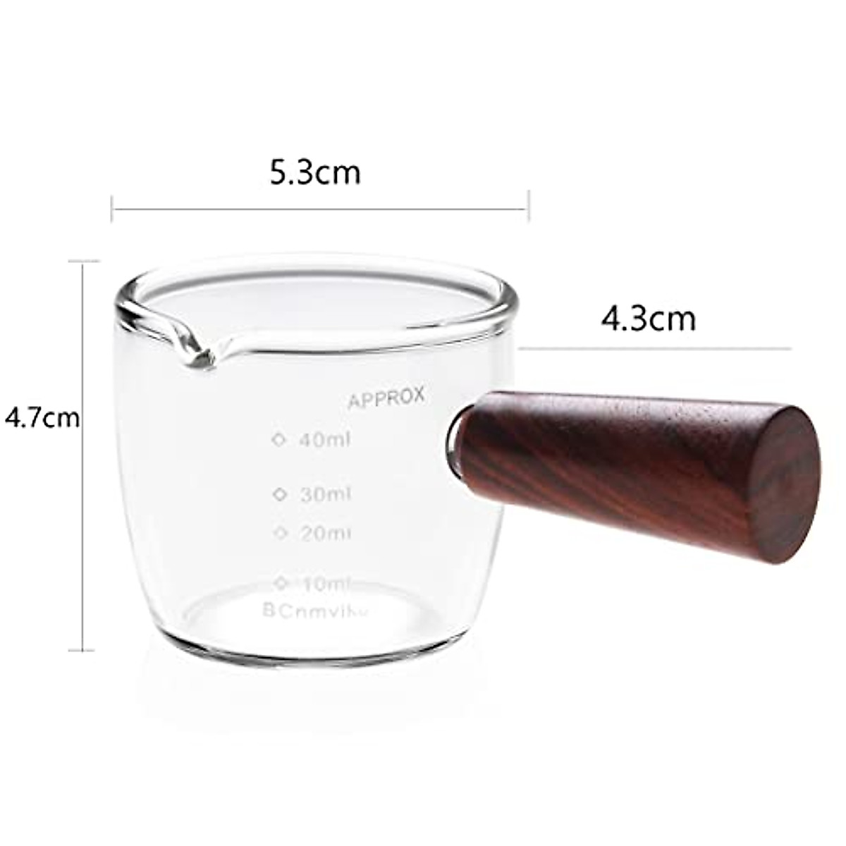 BCnmviku Espresso Shot Glass 40ML/1.5OZ Borosilicate glass Triple Pitcher Barista Single Spouts With Wood Handle (1)