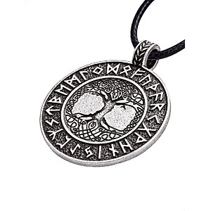 HAQUIL Tree of Life Necklace, Viking Runes Yggdrasil Medallion Pendant, Faux Leather Cord, Viking Jewelry Gift for Women