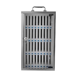 BANLICALI Phone Locker, 36-Slot Stainless Steel Cell Phone Locker Box, Desktop & Wall-Mounted Cell Phones Storage Cabinet with Door Locks and Handle for Classroom Office Employees Silver