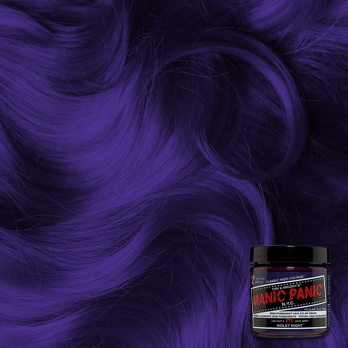 MANIC PANIC Violet Night Hair Dye – Classic High Voltage - Semi Permanent Hair Color - Cool Dark Purple Color - For Dark & Light Hair - Vegan, PPD & Ammonia-Free - For Coloring Hair on Men & Women