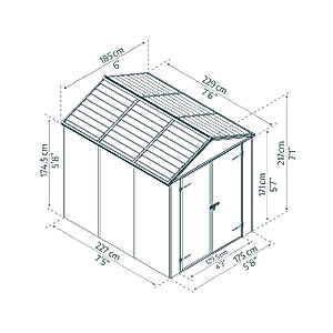 Palram - Canopia Rubicon Storage Shed, 6'x8' DIY Backyard Shed, Gray Polycarbonate Panels and Aluminum Frame, Sheds & Outdoor Storage for Lawn Mower, Bike, Garden Tools, Outdoor Storage Box Shed