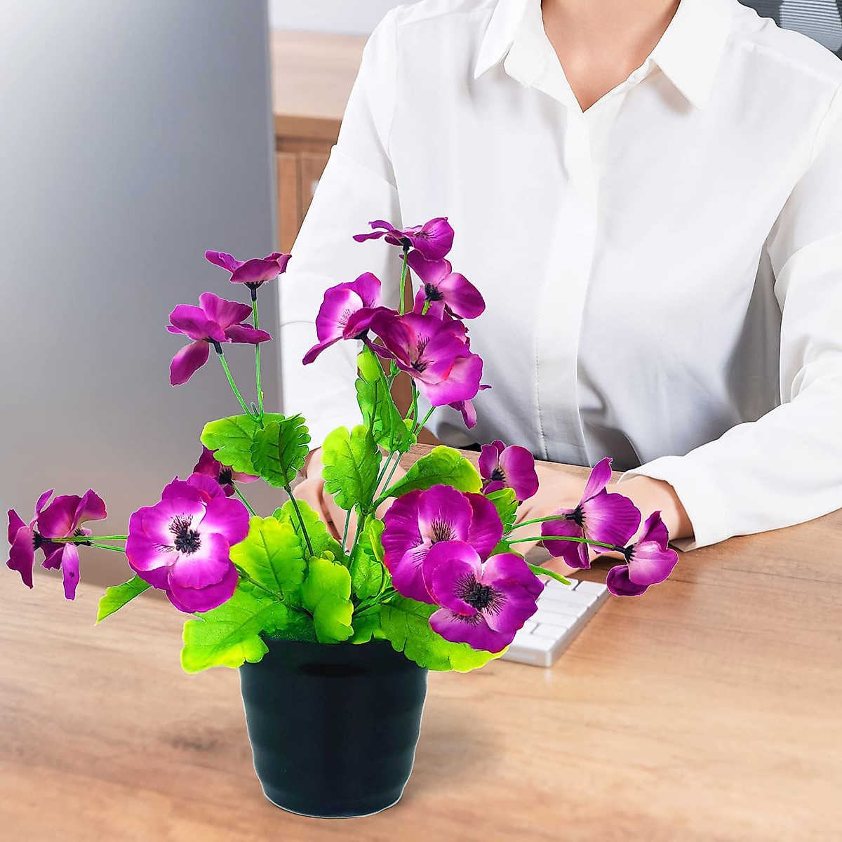 QIANYUN Artificial Pansies 4PCS Wildflower UV Resistant Outdoor Decoration-Fall Decor Faux Plastic Daisy Greenery Shrub Plant Garden Porch Window Box Home Wedding Farmhouse Decor (Purple)