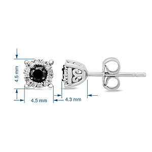 Jewelili Stud Earrings with Treated Black and Natural Round White Diamonds 1/4 Cttw in Sterling Silver