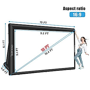 GOOSH Inflatable Projector Screen, Inflatable Movie Screen Outdoor with 350W Air Blower and Storage Bag, Easy Set up, 12FT Front and Rear Projection for Backyard Movie Night Theme Parties