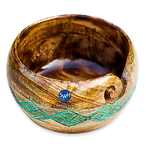 Solid Wood Handicrafts Handmade Wooden Yarn Bowl - Mango Wood Antique Crafted Beautiful Yarn Bowl For Knitting and Crochet Yarn (Large - 7 x 4)