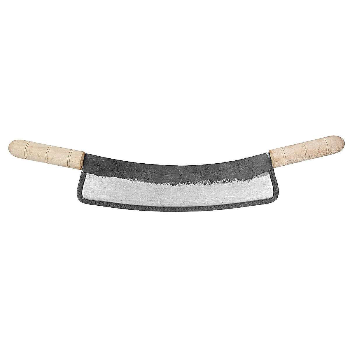 EROL Carbon Steel (15.7 in/40 cm) Mincing Knife Double Handle Handmade Forged Gourmet Professional Chef Butcher Chopping Handled Curved Kebab Meat Mezzaluna Herb Big Blade Kitchen Cleaver