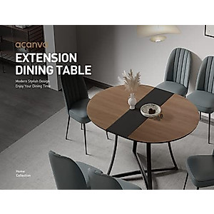 Acanva Extension Oval/Round Dining Table for 6, Expandable Butterfly Leaf & Sturdy Base, Suit for Kitchen, Living Room & Apartment, 46.5”W(+11.8) x 46.5”D x 30.1”H, Light Oak/Black