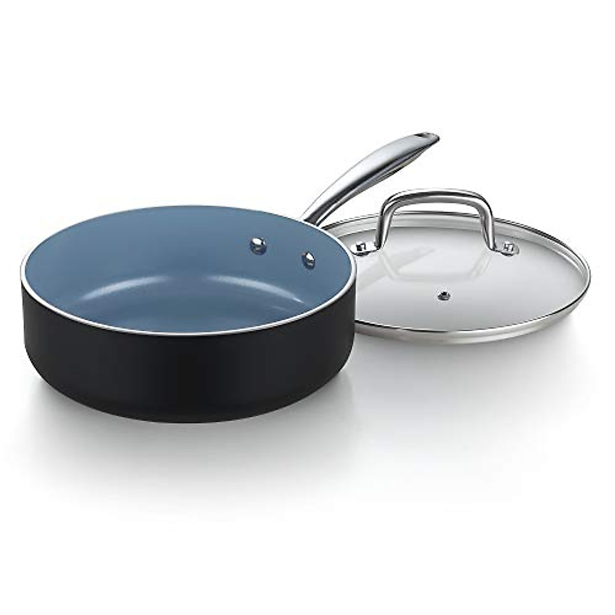 Cook N Home 02690 Ceramic Nonstick Coating Deep Saute Fry Pan with Lid 3.5-Qt, Grey