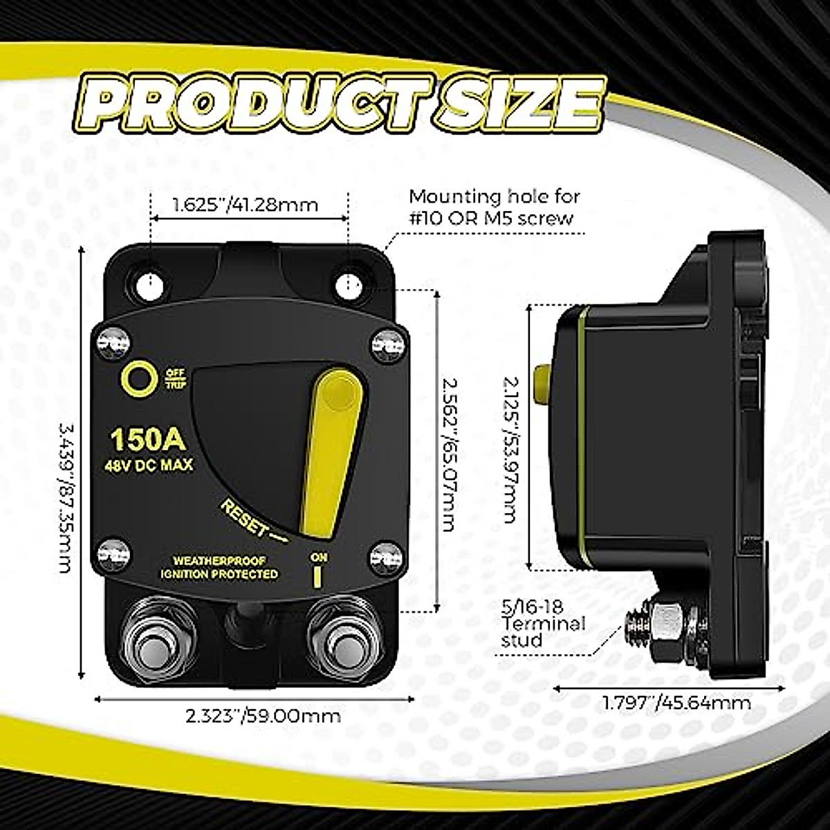 BULVACK 150 Amp High Amp Marine Rated Circuit Breaker for Boat Trolling Motor with Manual Reset Switch, Water Proof, 12V- 48V DC