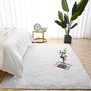 Flagover Super Soft Area Rugs Carpets, Fluffy Shaggy 5x8 White Rugs for Living Room Bedroom Girls Kids Room Furry Plush Carpets New Upgraded Fuzzy Bedside Rugs Fuzzy Home Dorm Decor Floor Mats