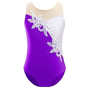 VernLan Gymnastics Leotards for Little Girls One-piece Sparkle Metallic Sleeveless Rhinestone Dancing Athletic Leotards Purple 6 Years