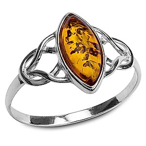 Amber Sterling Silver Celtic Ring Small Thin Sizes