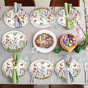 50Pcs Wildflowers Oval Plates Floral Butterfly Paper Plates 9.4*11.6inch Large Disposable Platter for Easter Spring Summer Flowers Blossom Bridal Baby Shower Wedding Birthday Party Supply Decor