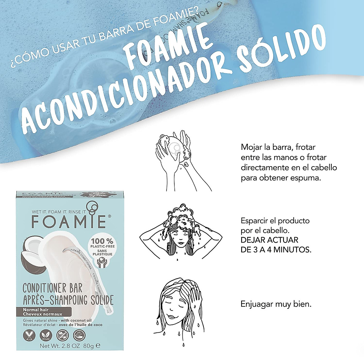 Foamie Conditioner bar Shake Your Coconut, Hair Conditioner Bar for Damaged Hair with All-Natural Eco-Friendly Ingredients, Plastic Free, Cruelty Free, Vegan Conditioner Bar for All Hair Types