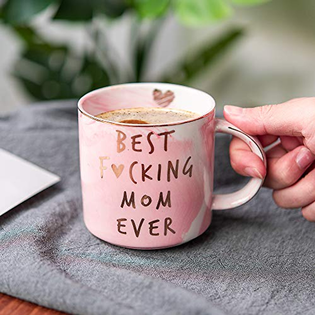Hendson Mom Gifts, Mothers Day Gifts for Women - Best Mom Ever - Funny Mom Birthday Gift Ideas, New Mom, Pregnancy Congratulations Gifts for First Time Moms - Pink Marble Mug, 11.5oz Coffee Cup