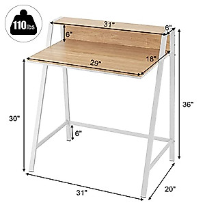 Tangkula Small Computer Desk, Compact Home Office Desk with Sturdy Frame, 2 Tier Study Writing Table for Small Place Apartment Office, Desk for Bedroom, Kid’s Desk
