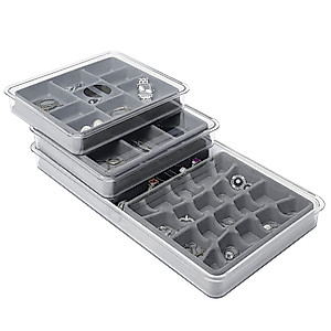 Whitmor Stackable 9 Section Jewelry Tray, Grey,White