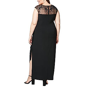 Alex Evenings Women's Plus Size Embroidered Long Dress, Black Illusion, 16W