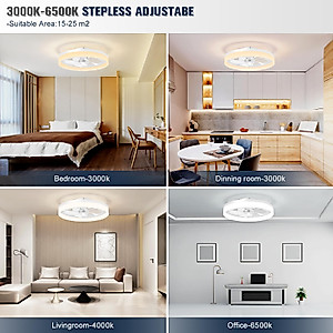 VOLISUN Low Profile Ceiling Fans with Lights and Remote, 19.7in Fandelier Ceiling Fan Flush Mount, 3000K-6500K Smart Bladeless LED Fan Light, White Modern Ceiling Fans with Lights for Bedroom