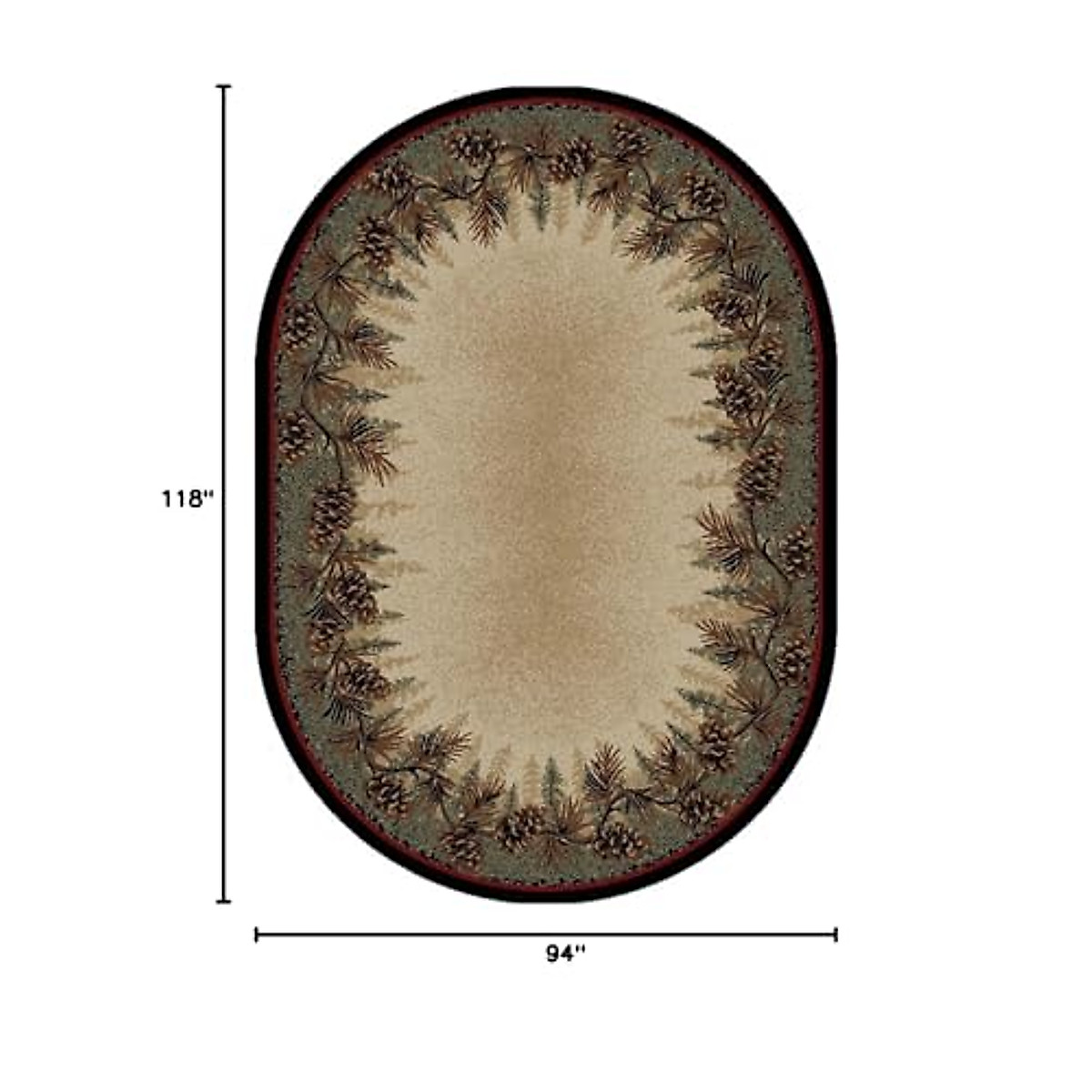 Rustic Lodge Pine Cone Border Brown 8x10 Area Rug, 7'10x9'10