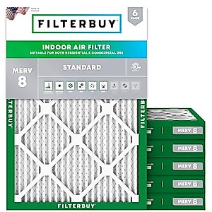 Filterbuy 20x25x2 Air Filter MERV 8 Dust Defense (6-Pack), Pleated HVAC AC Furnace Air Filters Replacement (Actual Size: 19.50 x 24.50 x 1.75 Inches)