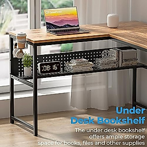 GreenForest L Shaped Desk with Drawers and Printer Stand, 69 inch Home Office Computer Desk with Power Outlet, Monitor Shelf, Storage Shelves and Hooks for Writing, Studying, Working, Walnut
