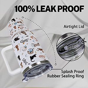 ZNYYZYBA 40 oz Tumbler With Handle and Straw, Cat Tumbler With Leak Proof Lid, Reusable Stainless Steel Insulated Travel Coffee Mug, Gifts for Cat Lovers