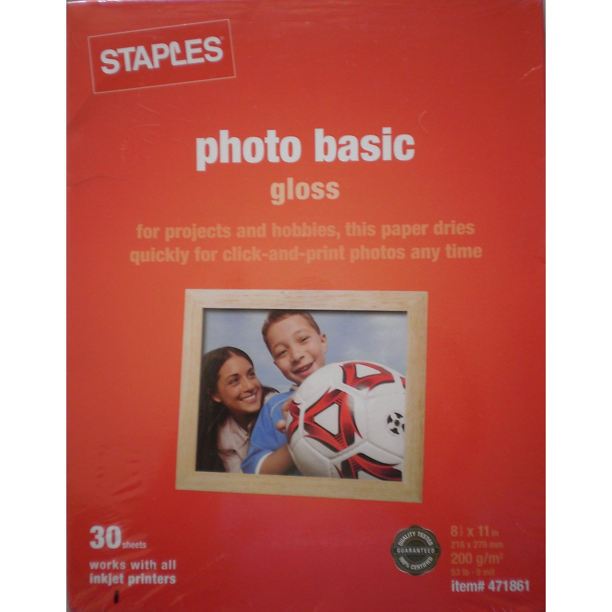 Staples Photo Basic Gloss #471861 ~ for projects and hobbie, this paper dries quickly for click-and-print photos any time