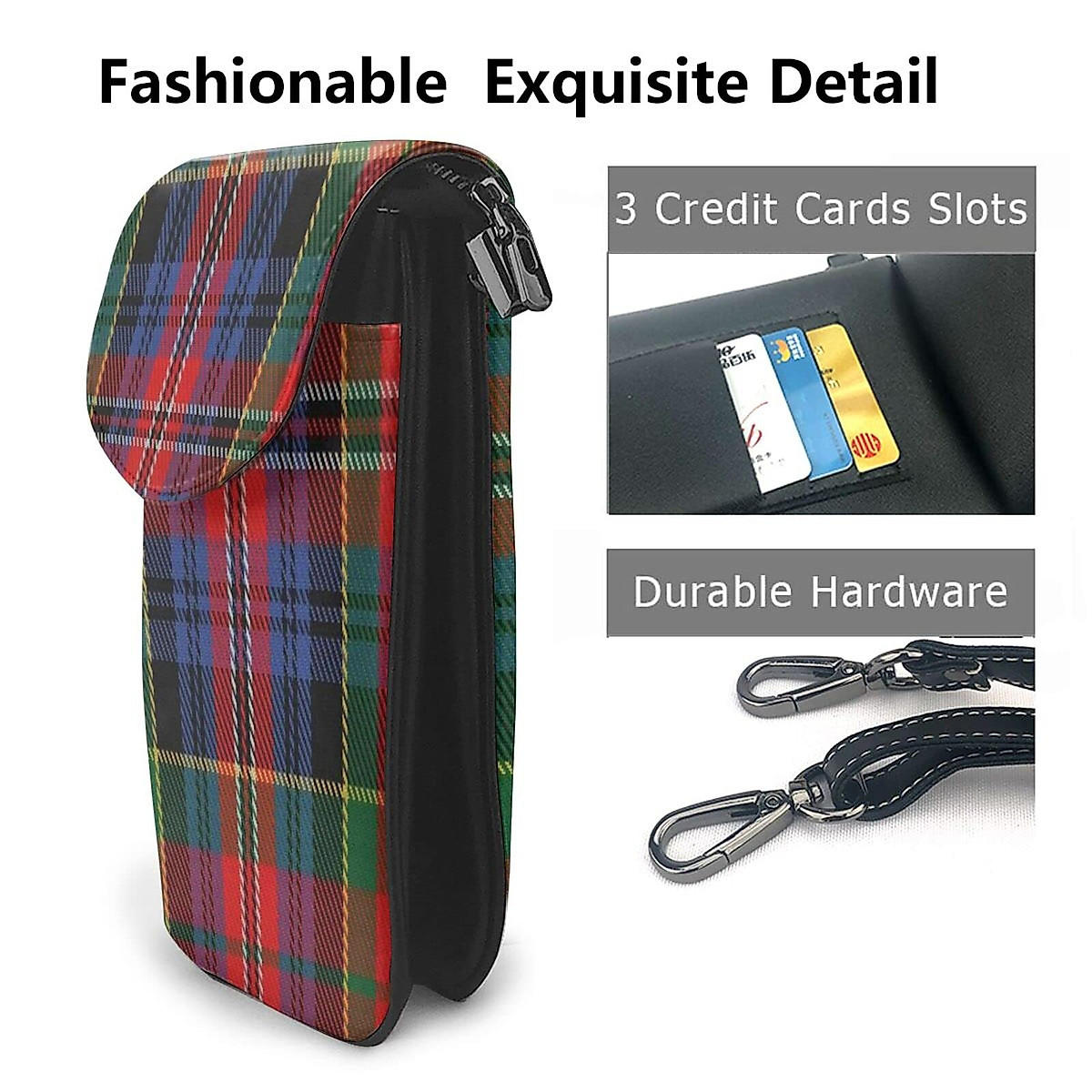 Small Crossbody Scottish Clan MacPherson Red Tartan Crossbody Purse Bag Fashion Cell Purse Wallet For Women/Girls Gift