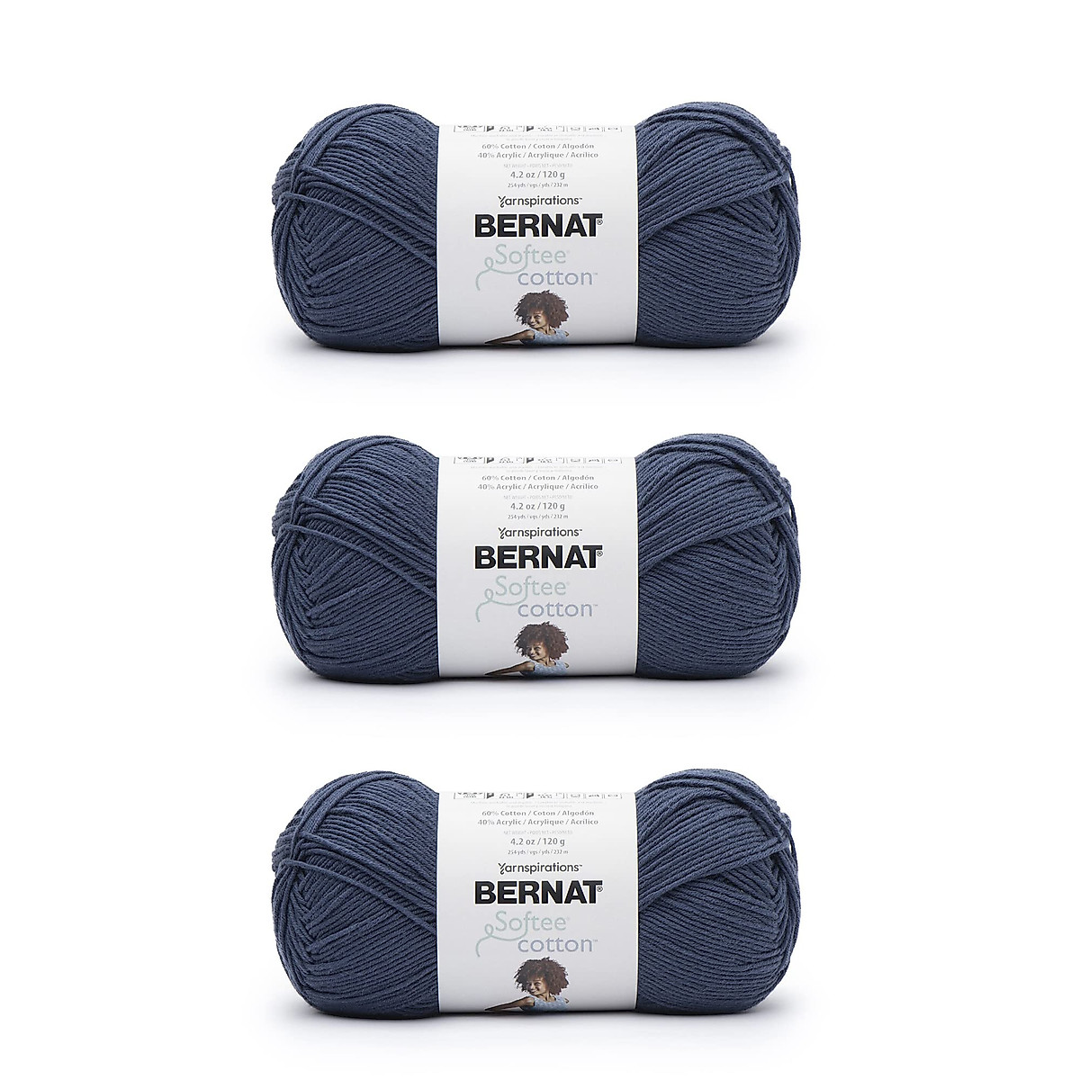 Bernat Softee Cotton Seaside Blue Yarn - 3 Pack of 120g/4.25oz - Nylon - 3 DK (Light) - 254 Yards - Knitting, Crocheting & Crafts