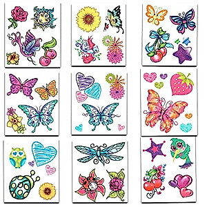 Crenstone Glitter Tattoos ~ 50 Dazzling Designs ~ Hearts, Butterflies, Flowers, and More!