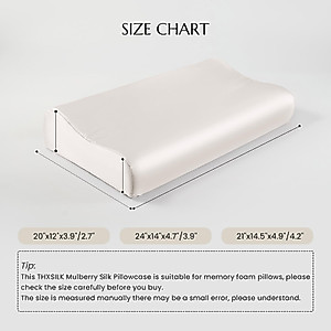 THXSILK 19 Momme 100% Mulberry Silk Pillowcase for Contour Memory Foam Pillow, Contour Pillow Case Cover, Cervical Pillow Case, Pack of 1(Natural White, 20"x12"x3.9"/2.7")