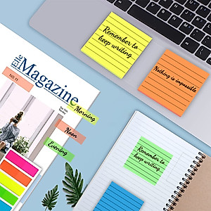 MIUTME Lined Sticky Notes Transparent, 7 Colors Bright Self Sticky Notes Clear Pad, Waterproof Translucent Memo with Line (3X3 inch, 500Pcs)