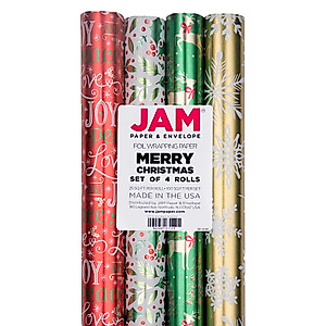 JAMPaper Assorted Gift Wrap - Christmas Wrapping Paper - 100 Sq Ft Total - Holographic Christmas Set - 4 Rolls/Pack