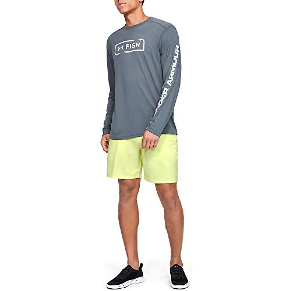 Under Armour Men's Fish Hunter 8-inch Shorts, Neo Yellow (730)/Pitch Gray, 44