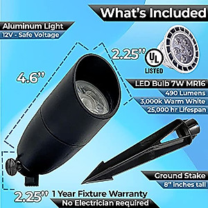 LED Spot Lights Outdoor 7W LED Landscape Light 111 - Solid Aluminum Metal Wall Light Security Lighting LED Yard Lights for Bright Long Lasting Home Garden Patio Pool Area Lighting (Includes Bulb)