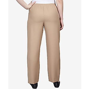Alfred Dunner Women's Around Elastic Waist Polyester Short Pull-On Style Pants, Tan, 12 Petite