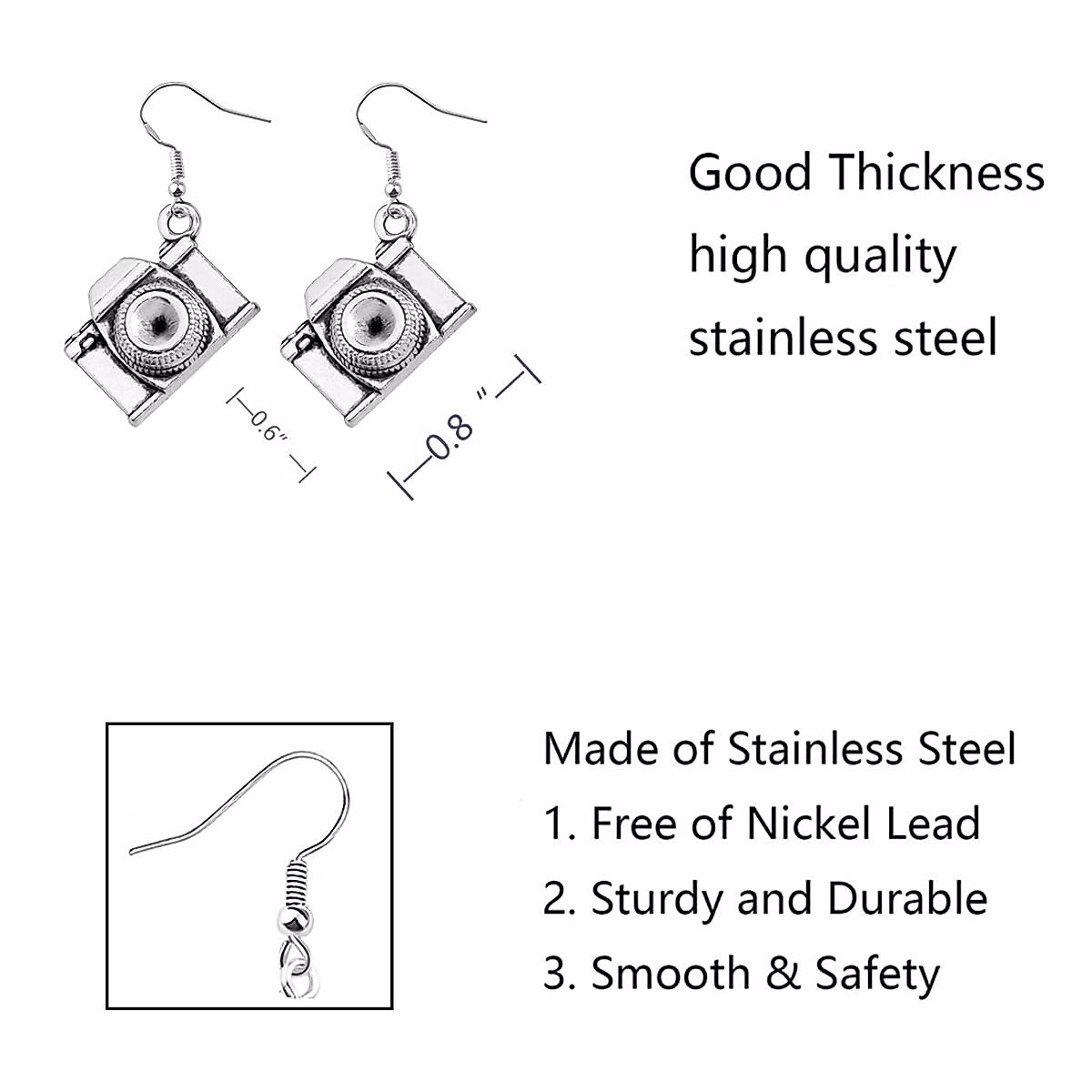 FUSTMW Photographer Gift Camera Infinity Love Charm Y Necklace Travel Jewelry Photography Gifts (Camera earring)