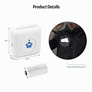 Portable Printer, Mini Printer Wireless Bluetooth Mobile Thermal Printer, Pocket Printer with 1 Roll Printing Paper for Android iOS Smartphone, Inkless Printer for Label Receipt Photo Journal