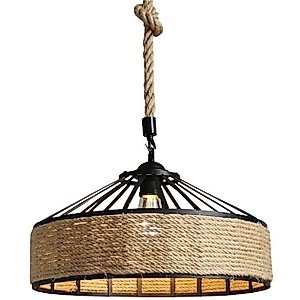 KEFA Battery Operated Pendant Light with Remote,Hemp Rope Chandelier Pendant Lights Kitchen Island No Hardwired,Cordless Hanging Lights for Living Room，Restaurant (Size : 1 Pack)