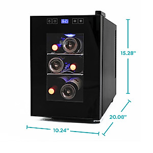 BLACK+DECKER 6 Bottle Wine Fridge, Thermoelectric Small Wine Cooler, Mini Wine Fridge with Triple Pane Clear Glass Door, BD60016
