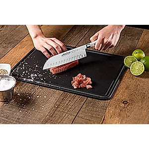 ARCOS Forged Santoku Knife 7 Inch Stainless Steel. Japanese Sharp Knife For Cutting Meat, Fish and Vegetables. Ergonomic Polyoxymethylene Handle and 180mm Blade. Series Riviera Blanc. Color White,