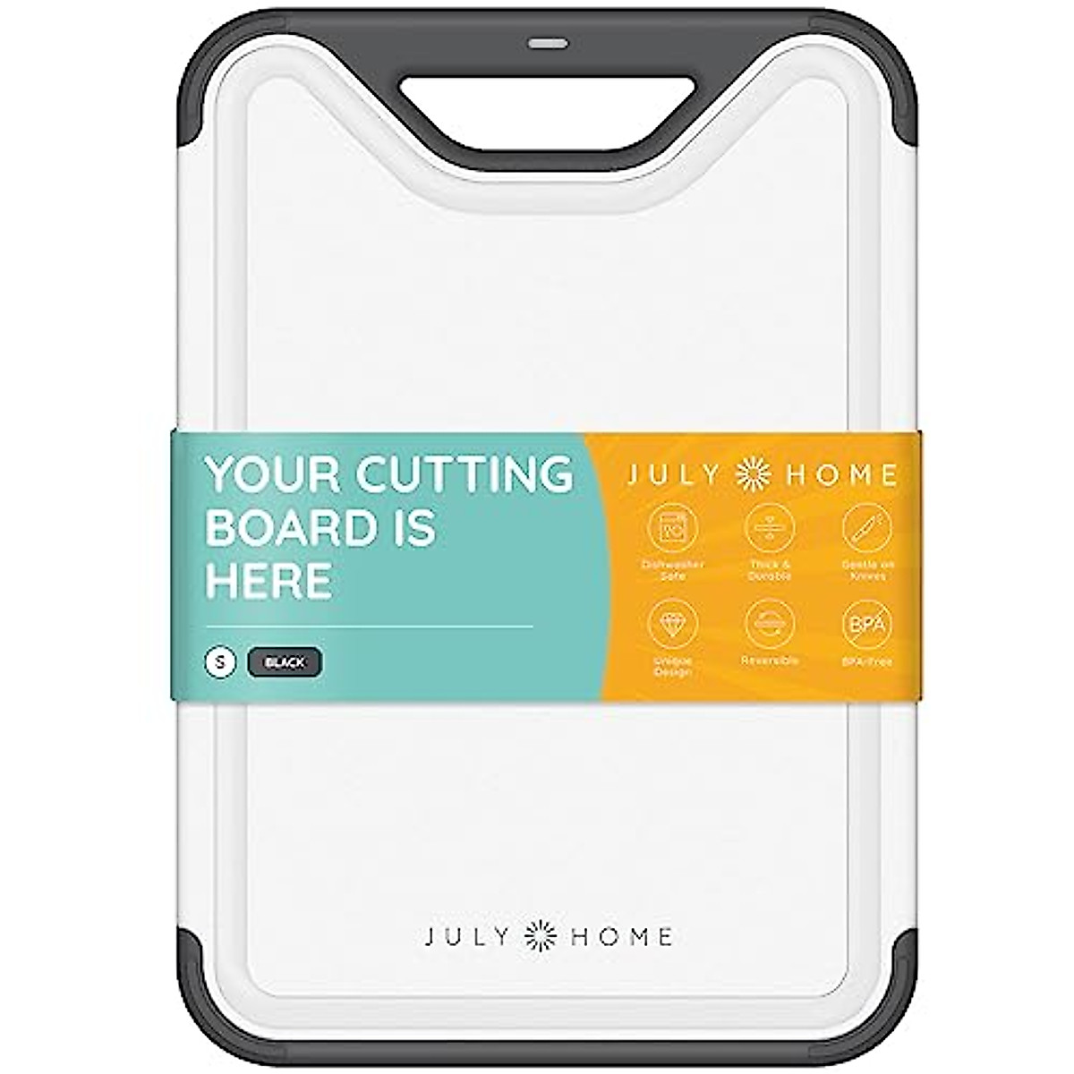 Serveware Accessories for Kitchen, Plastic Cutting Board, Dishwasher Safe Cutting Board with Juice Grooves, Thick Chopping Board for Meat, Veggies, Fruits, Easy Grip Handle, Non-Slip (Black, 10" x 7")