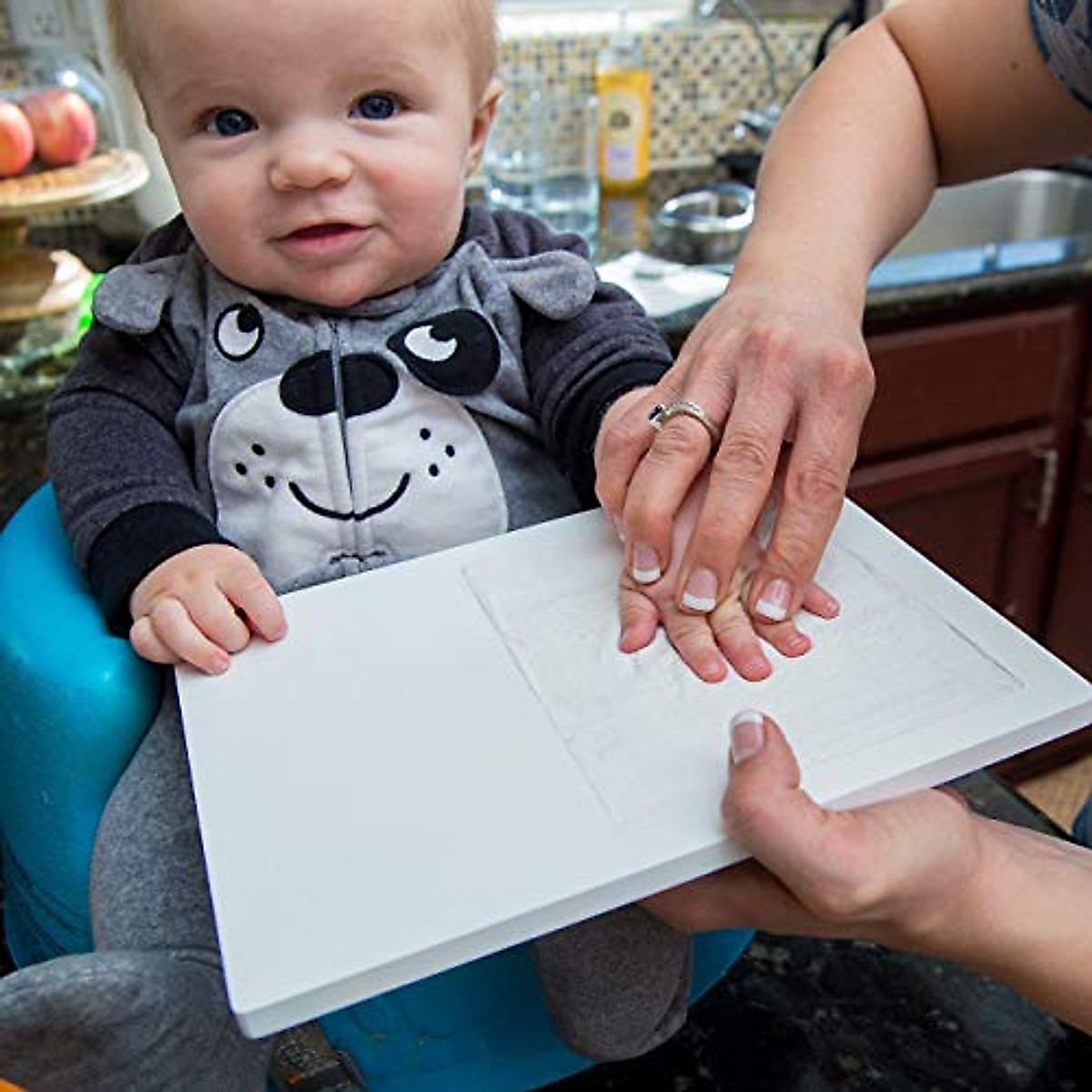 Co Little Baby Handprint & Footprint Kit (Date & Name Stamp) Clay Hand Print Picture Frame for Newborn - Best New Mom Gift - Foot Impression Photo Keepsake for Girl & Boy - White Feet Imprint Mold