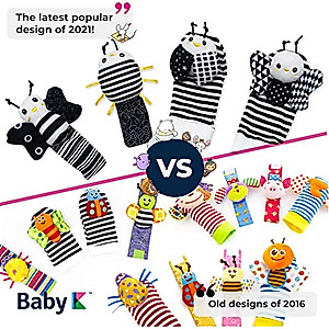 BABY K Foot Finder Socks & Wrist Rattles (Set E) - Newborn Toys for Baby Boy or Girl - Brain Development Infant Toys - Hand and Foot Rattles Suitable for 0-6, 6-12 Months Babies - Mother's Day Gift