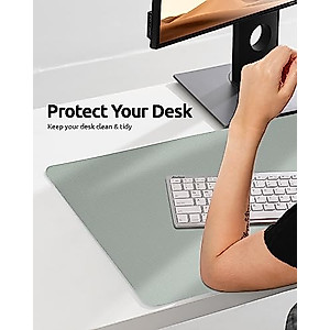 YSAGi Leather Desk Pad Protector, Office Desk Mat, Large Mouse Pad, Non-Slip PU Leather Desk Blotter, Laptop Desk Pad, Waterproof Desk Writing Pad for Office and Home (23.6" x 13.8", Grayish Green)